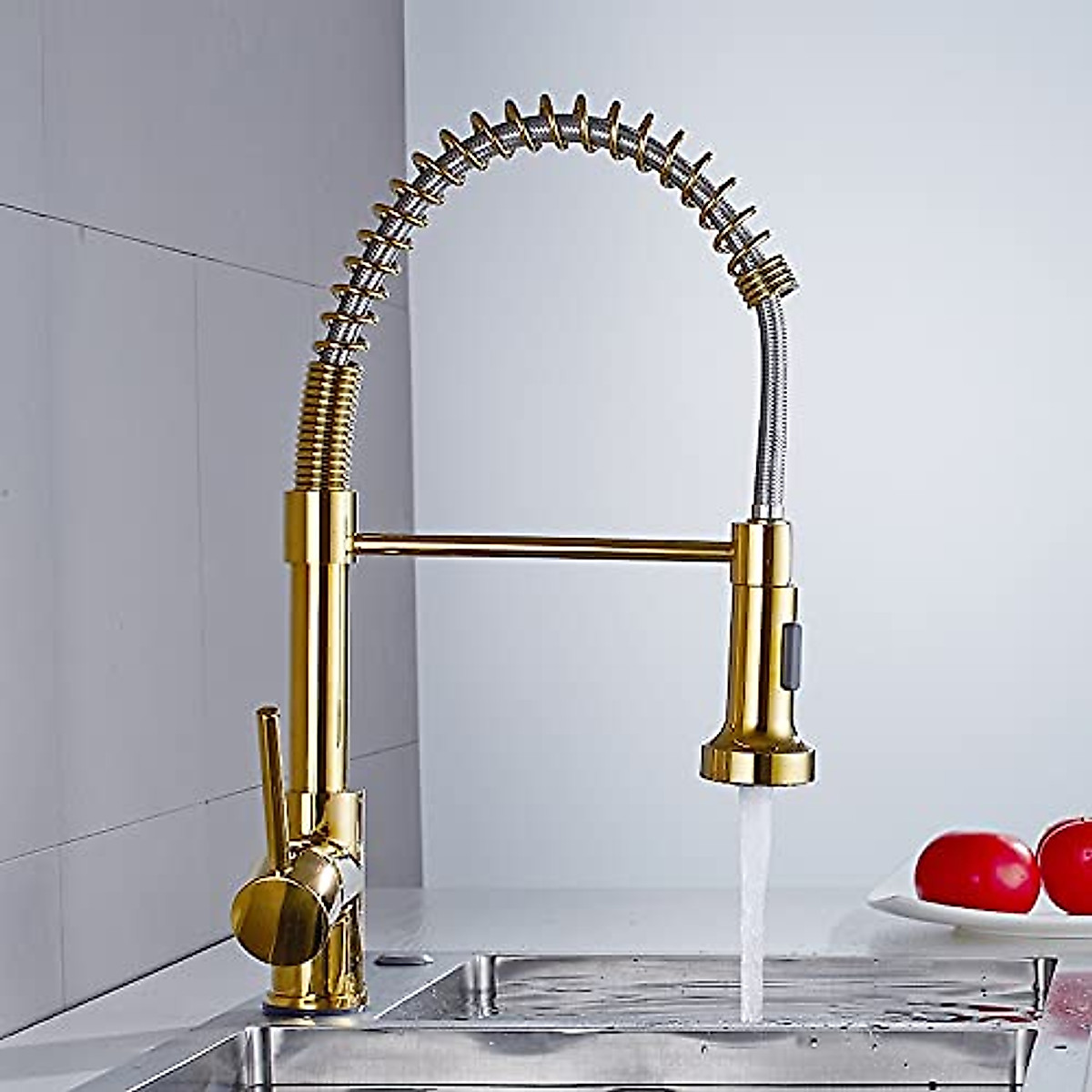Kitchen Sink Faucet for Bar Farmhouse Commercial, Gold Brass Spring Pull Down Sink Mixer Tap, Rotation Kitchen Mixer Taps, Kitchen Tap, Kitchen Sink Faucet