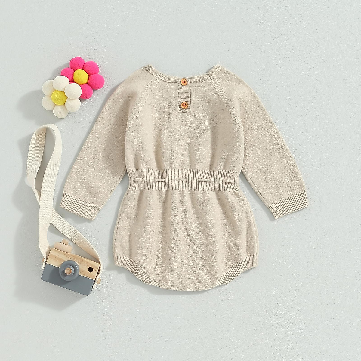 ZAXARRA Baby Girl Sweater Romper Baby Girl Knit Sweater Embroidery Flower Sweatshirt Romper Infant Fall Clothes (Apricot, 0-6 Months)