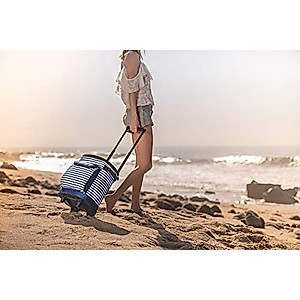 ONIVA - a Picnic Time brand Portable Rolling Cooler with Wheels and Handle, Water-Resistant Wheeled Trolley, (Navy Blue & White Stripe)