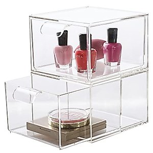 ImpiriLux Cosmetic Organizer Drawer Set | Set of Two Clear Stackable Plastic Makeup Drawers | Elegant Storage Solution for Bathrooms and Vanities