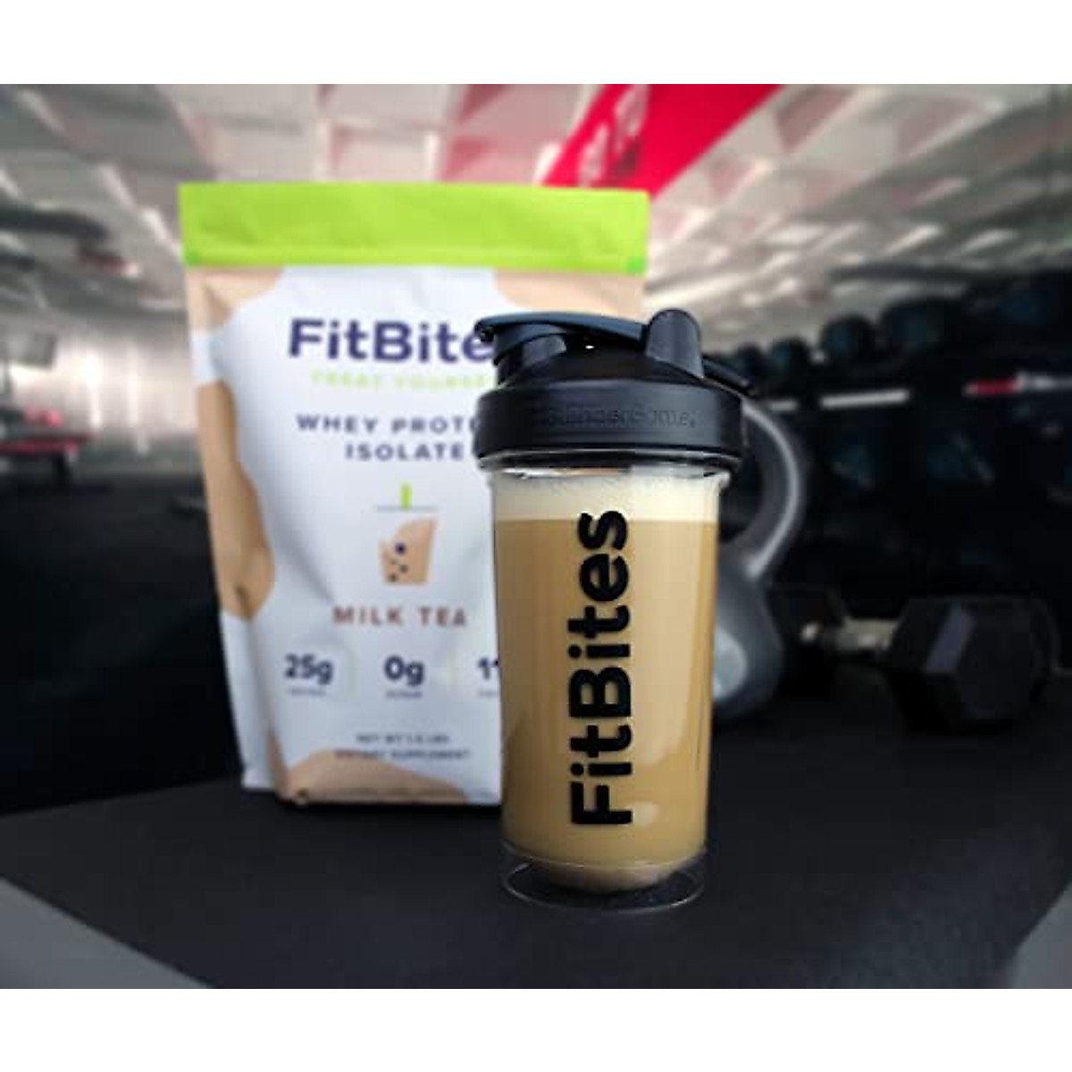 FitBites 100% Whey Isolate Protein Powder (Milk Tea), 5.9g BCAAs, Gluten Free, Zero Sugar