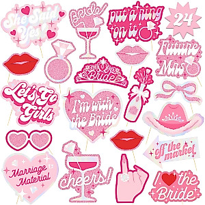 xo, Fetti Bachelorette Photo Booth Props - 24 Pieces, pre-Assembled - Rose Gold Future Mrs Party Decorations, Bride to Be, Bridal Shower