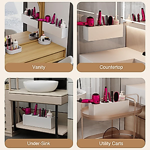 Extended Wall Mount Hair Tool Organizer, Acrylic Hair Dryer Holder with 2 Stainless Steel Cup, Bathroom Accessories Storage for Blow Dryer, Curling Wand (16 inch)