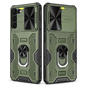 Caka for S22 Plus Case, Samsung Galaxy S22 Plus Case with Camera Cover & Kickstand with Built-in 360° Rotate Ring Stand Magnetic Magnet Protective Phone Cover Case for Galaxy S22+ Plus 5G -Green