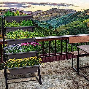 4Ft Vertical Raised Garden Bed - 5 Tier Food Safe Planter Box for Outdoor and Indoor Gardening Perfect to Grow Your Herb Vegetables Flowers on Your Patio Balcony Greenhouse Garden