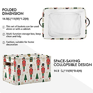 xigua Christmas Nutcracker Xmas Tree Snowflake Storage Basket Foldable Storage Bin Canvas Rectangular Storage Basket with Leather Handles for Home Closet & Office Decoration