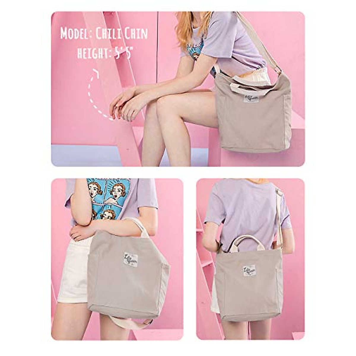 Lily queen Women Canvas Tote Handbags Casual Hobo Shoulder Bag Crossbody (Taupe Grey)