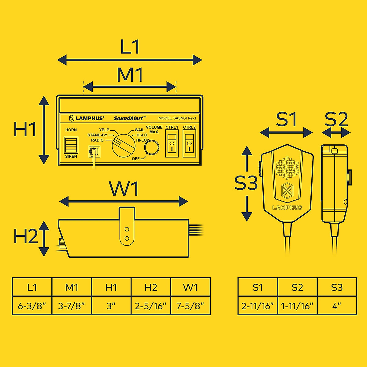 SoundAlert 12V 100W Police Siren PA System Kit [118-124dB Slim Speaker] [2 x 16A Aux Switch] [Hands-Free Air Horn] [PTT Mic] [Radio Rebroadcast] Warning Emergency Siren for Fire Tow Food Truck UTV ATV