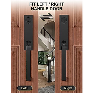 Tinewa Full Escutcheon HandleSet Front Door Entry Handle and Deadbolt Lock Set Slim Square Single Cylinder Deadbolt and Lever Heavy Duty – Matte Black Finish