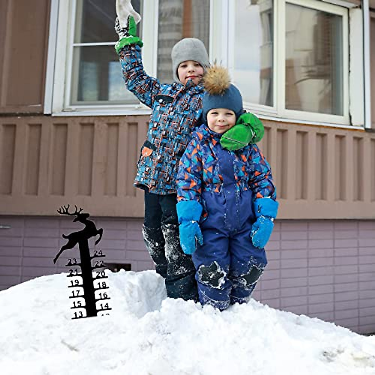 Gift 24cm Snowflake Snow Measuring Instrument Snowmobile Snow Measuring Instrument Metal Snow Measuring Ruler Outdoor Garden Ornament Small Magnetic Level Bubble (Black, One Size)