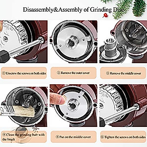 Huanyu Stainless Steel Coffee Grinder Electric with 8 Grinding Settings Flat Burr Coffee Grinder Adjustable Burr Coffee Grinders for Home Use Red