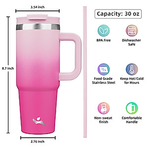 Konokyo 30 oz Tumbler with Handle and 2 Straws,2 in 1 Lid Insulated Water Bottle Stainless Steel Travel Coffee Mug,Cherry Blossoms