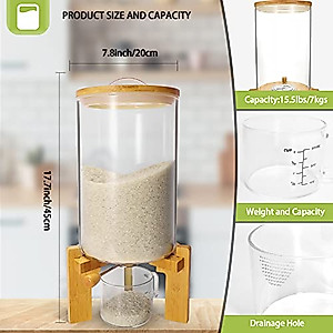 Csyidio 8.8L Rice Dispenser with Stand and Measuring Cup, Glass Rice Dispenser Cereal Dry Food Storge Container for Kitchen Pantry Organization