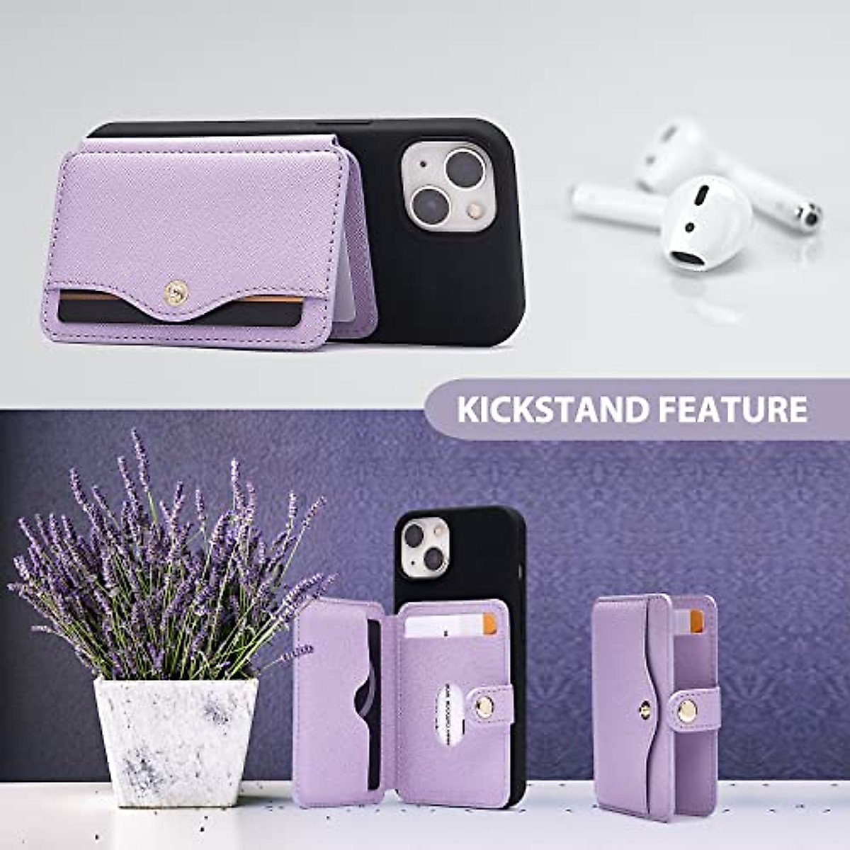 M-Plateau Card Holder, Phone Wallet Stick on with Slim 3M Sticker Match iPhone 14 Pro Case and Most Smartphones (Lavender)
