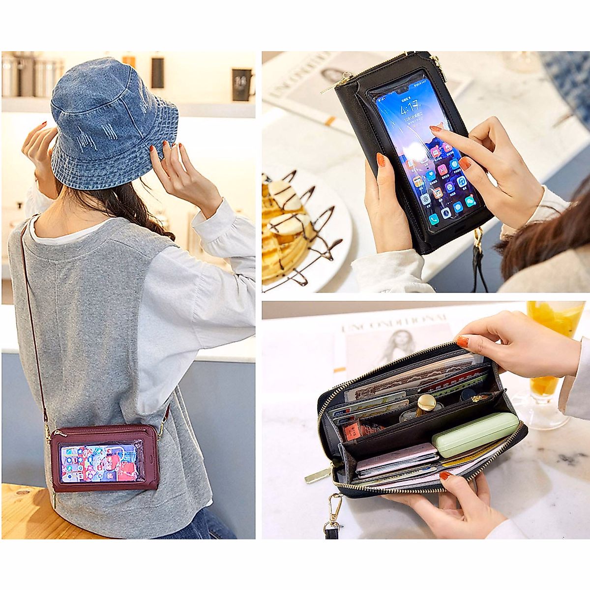 Formva Touch Screen Crossbody Phone Bag, Mini Shoulder Handbags RFID Blocking Wallet Cellphone Purse with Strap and Credit Card Slots (Black)