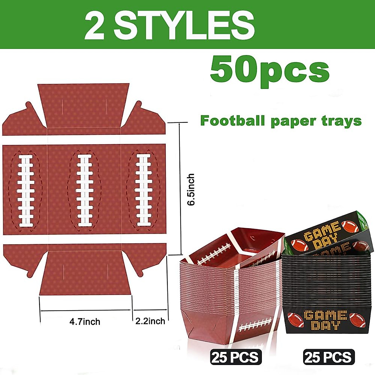 AcpopbM Football Party Supplies, 50PCS Football Party Favors Football Paper Snack Tray Disposable Serving Food Boats for Football Birthday Party Superbowl Decorations