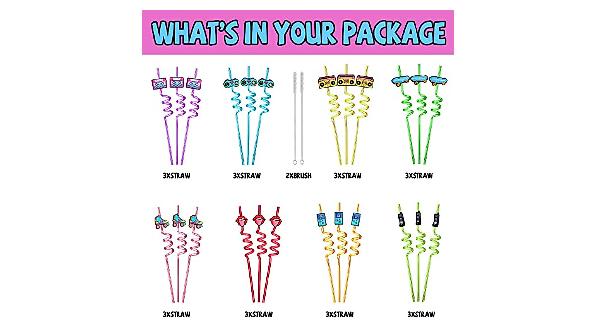 Fun 90s Party Straws - Colorful & Reusable