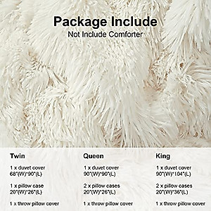 Plush Duvet Cover Set, Luxury Ultra Soft Velvet Duvet Cover Set Fluffy Plush Shaggy Bedding Sets 4 Pieces(1 Duvet Cover + 2 Pillow Case + 1 Pillow Cover) Zipper Closure (Queen, Light Beige)