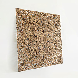 Balinese Hand Carved King Size Bed Headboard Reclaimed Wooden Panels Artwork Handmade Painted in Chiang Mai Thailand 72 Inches