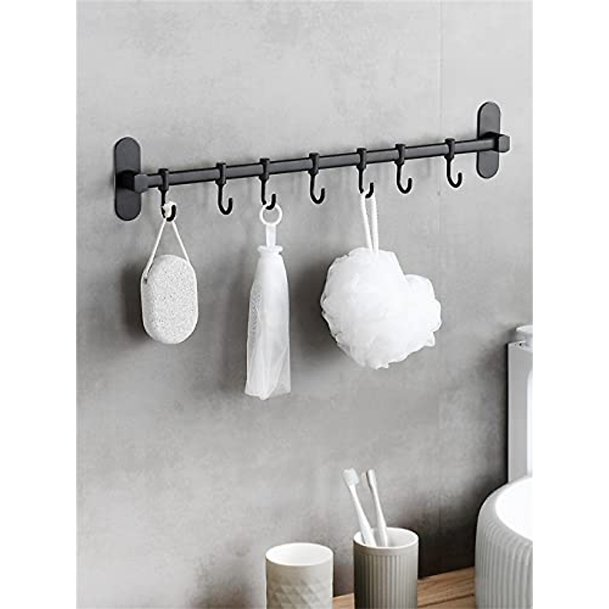Hook up A Row of Stainless Steel Kitchen Hooks Without Perforation and Traceless Stickers Hook Hanger Bathroom Sticky Hook Rack (Color : Black Size : 7 Hooks) jiangyu1994