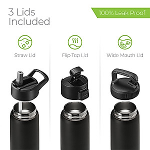 SipX™ Triple-Insulated Stainless Steel Water Bottle 25oz. With 3 Lids, BPA-Free Reusable Insulated Water Bottle Keeps Cold 24 Hours, Metal Water Bottle Made Of Sustainable Material For Hiking & Biking