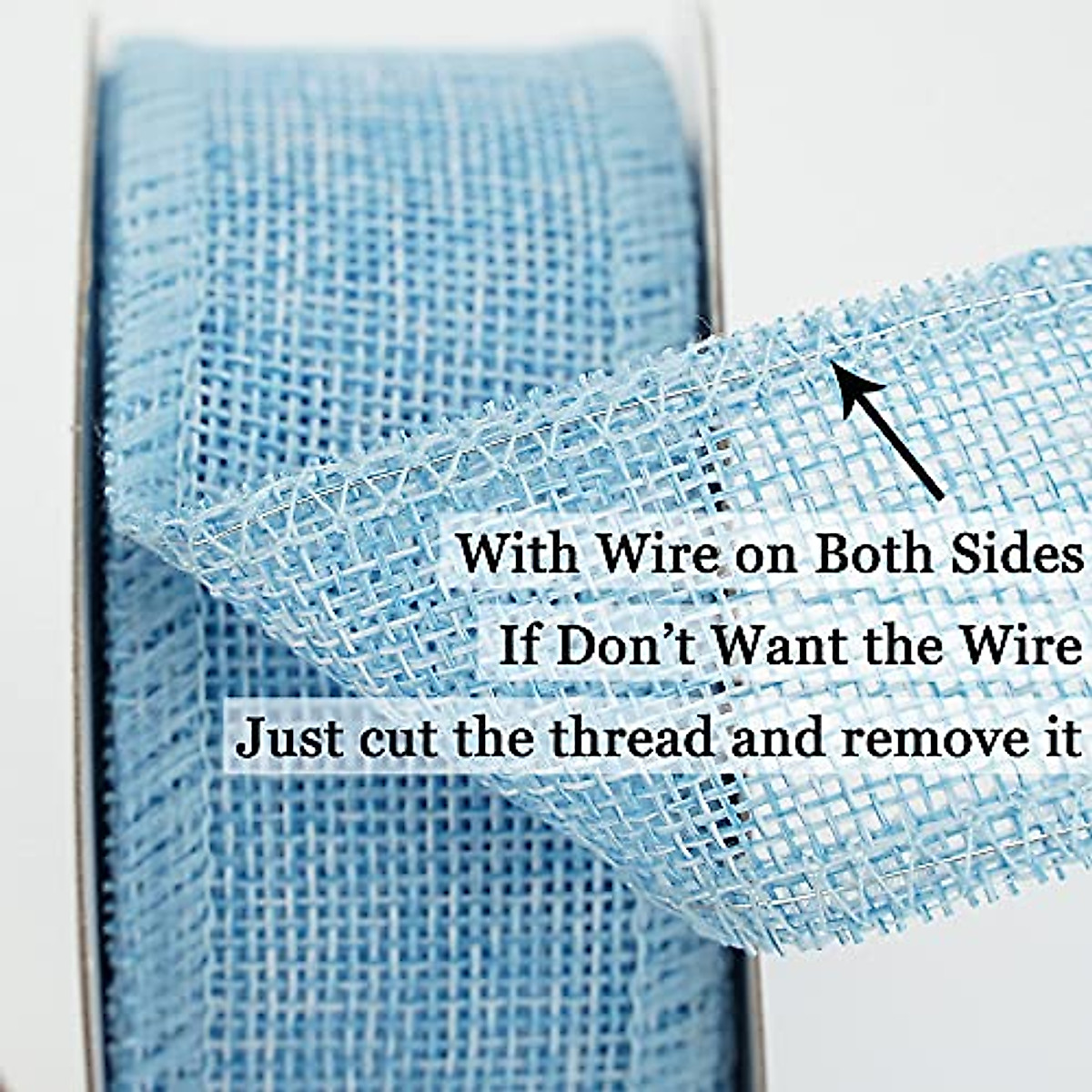 MEEDEE Light Blue Wired Ribbon 1.5 Inch Wired Edge Blue Burlap Roll Baby Blue Burlap Ribbon Blue Ribbon for Baby Shower, Wreath, Gift Wrapping, Garland, Bows Making, Swag, Home Decor (10 Yards)