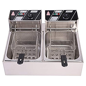 ROVSUN 22.8QT Electric Deep Fryer w/ 2 Baskets & Lids, 21.6L Stainless Steel Commercial Double Fryer, Countertop Kitchen Frying Machine w/ Temperature Control, French Fries Donuts 5000W