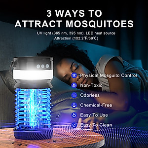 Solar Bug Zapper for Outdoor & Indoor,4200V Mosquito Zapper Waterproof Fly Trap,Portable Rechargeable Mosquito Killer with LED Light for Home,Kitchen,Backyard,Camping (Black-Blue)