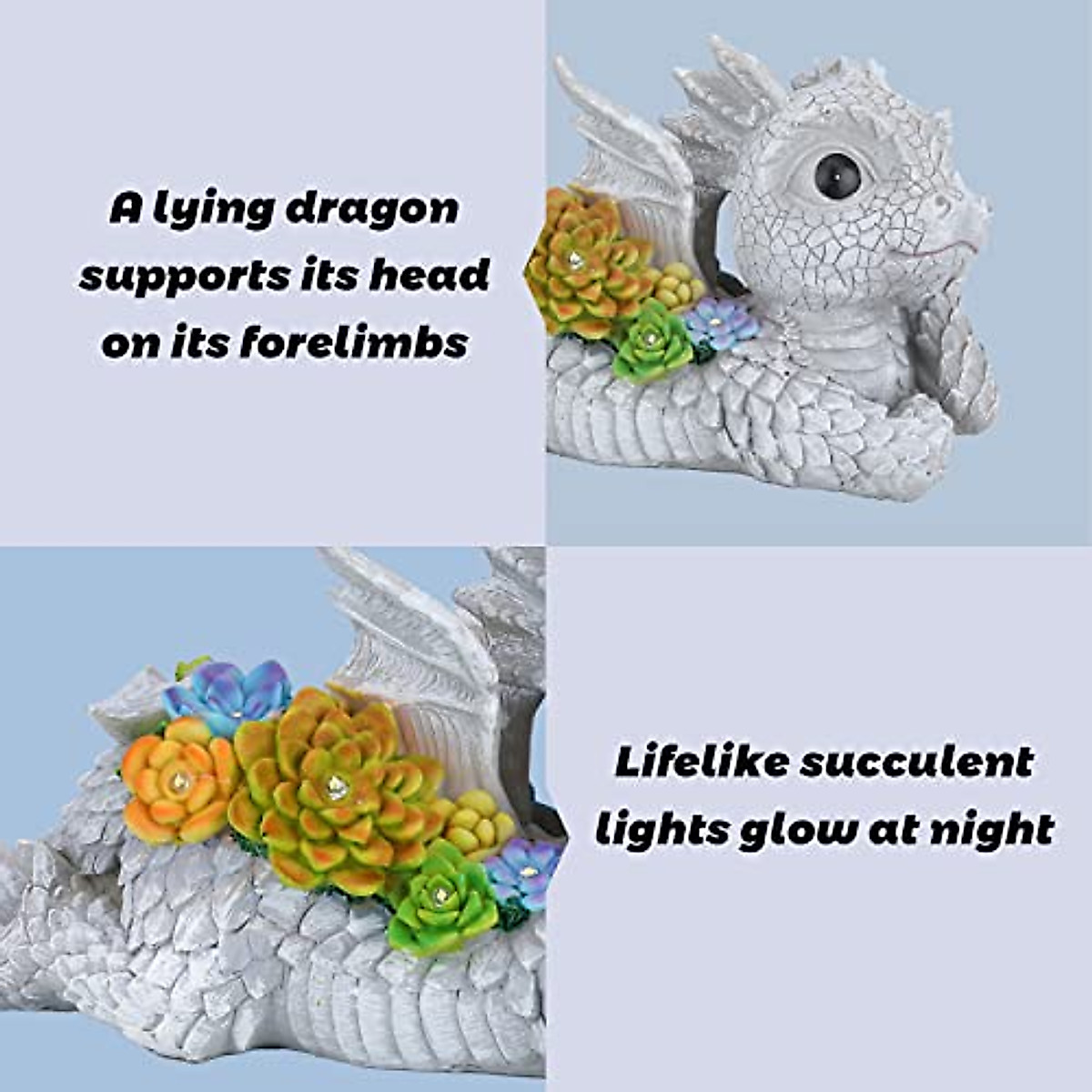 Ovewios Garden Dragon Statue Outdoor Decor, Dragon Garden Sculpture Waterproof Solar LED Lights Resin Succulent Decorations for Outside Lawn Patio Patio Yard Ornament Gifts