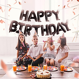 18 Inch 3D Foil Balloons Birthday Banner - Rope & Inflation Straw Included - Elegant Black Birthday Decorations - Party Decorations For Kids and Adults - Happy Birthday Balloon Sign - Thick Material