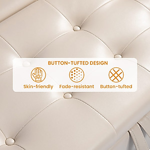 Charlotte 35 Inch Large Square Storage Ottoman Cube Bench, Tufted Upholstered Lift Top Coffee Table Ottoman with Storage, Oversized Dorm Storage Ottomans, Toy Box, Footrest for Living Room - Cream