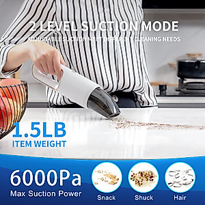 Photoncat Handheld Vacuum Cordless Car Vacuum Rechargeable Dust Busters Portable Small Hand Held Vacuuming White, Mini Vacuum Cleaner for Home, Office, Car, Pet Hair