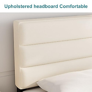 IYEE NATURE Full Bed Frame with Headboard,Sturdy Platform Bed with Wooden Slats Support,No Box Spring,Mattress Foundation,Easy Assembly,Beige