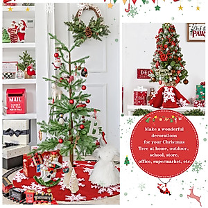 24 Inch Tree Skirt Small Red Christmas Tree Skirts with White Snowflakes Faux Fur Xmas Tree Decorations