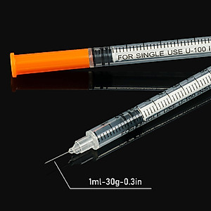 SHAOTONG 1ml Syringes with Needle, U-100 1cc Syringe 30G 5/16 Inch Needle, Sterile Individually Wrapped Box of 100