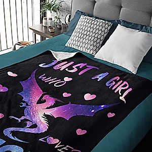 Just A Girl Who Loves Dragons Blanket Flannel Fleece Throw Blanket Microfiber Lightweight Soft Cozy for Couch Sofa Bed All Season Personalized Gift to Girls Women 80"x60" for Adult