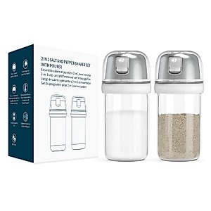 KTCHENDAO 2 in 1 Glass Salt and Pepper Shaker with Side Pour Spout, Built-in Lid for Moisture-proof, Elegant Borosilicate Glass Salt Pepper Dispenser set for Kitchen, BPA Free,4oz (White)