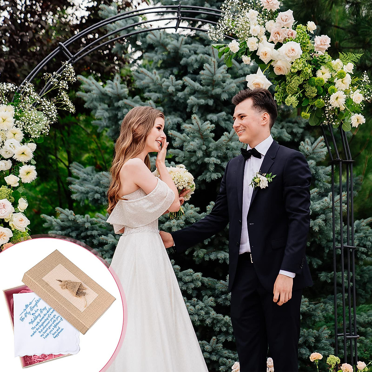 Tegeme Brides Handkerchief Wedding Handkerchief for Daughter Wedding Gift Keepsake Hankie and Angel Blue Bride Handkerchief (Elegant Style)