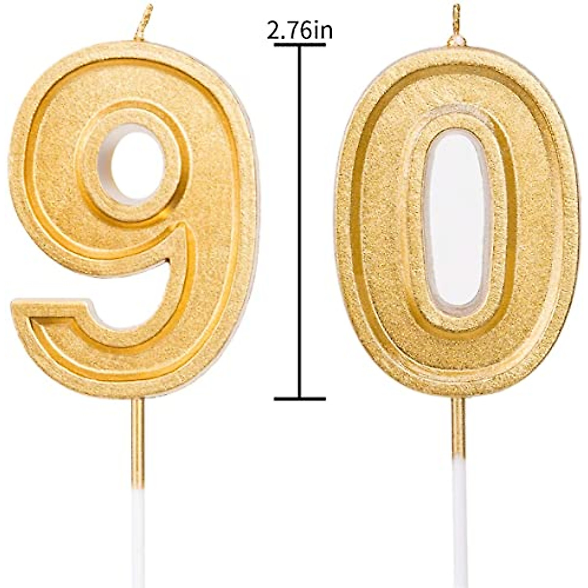 LUTER 2.76 Inches Large Birthday Candles Gold Glitter Birthday Cake Candles Number Candles Cake Topper Decoration for Wedding Party Kids Adults, Number 90