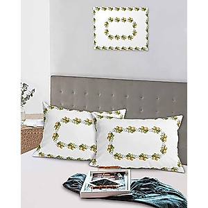 Edwiinsa Summer Lemon Pillow Covers King Standard Set of 2 20x36 Bed Pillow, Spring Leaves Yellow Lemon Lace Plush Soft Comfort for Hair/Skin Cooling Pillowcases with Envelop Closure