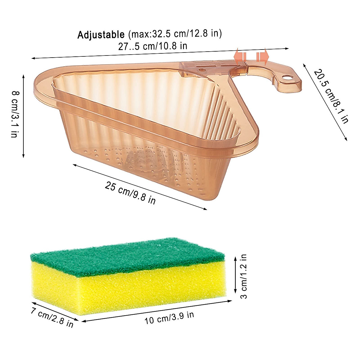 Kitchen Sink Drain Basket, Swan Basket Strainer Pack-3, Adjustable Kitchen Triangle Sink Filter with Sticky Hook and Cleaning Sponges Set of 3,for Kitchen Sink Faucet Hangs