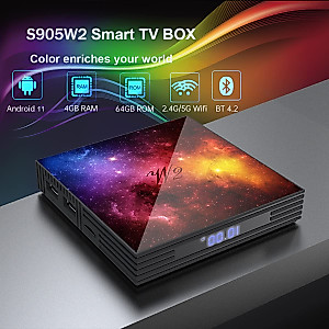 Android 11 TV Box 4GB RAM 64GB ROM W2 Mali-G31 Smart Set Top Box Builtin 2.4G/5G WiFi Bluetooth 4.2, Media Player Support 3D 4K UHD Videos, with Wireless Mini Keyboard