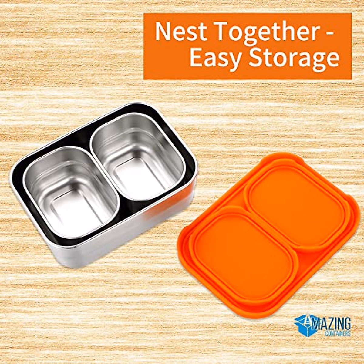 Amazing Containers | Stainless Steel Food Containers with Lids Set of 3 (28 oz, 8 oz, 8 oz) - Steel Lunch Container for Kids - Metal Snack Container Leakproof Lunch Box Sandwich Containers