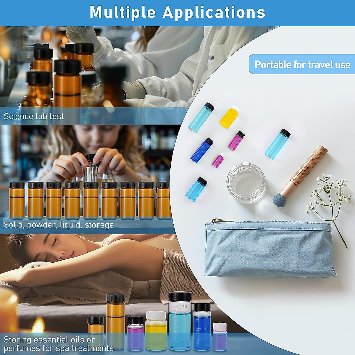 Njvial 36Pcs 15ml Small Amber Glass Vials with Lids Lab Sample Vials Empty Refillable Perfume Travel Mini Glass Bottles with Screw Caps for Essential Oils