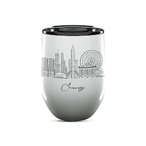 Chicago Illinois Gifts and Souvenirs - 12 Oz Insulated Wine Tumbler with Lid - Chicago College Graduation Gifts - Unique Drinkware - USA Long Distance Gifts for Her