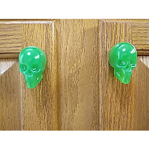 Green Skull Cabinet Knobs/Drawer Knobs (Black Light Activated) (Set of 2)