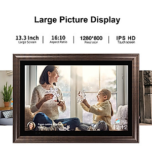 Digital Photo Frame 13.3 Inch Large WiFi Digital Picture Frame HD Touch Screen Wall Mountable Smart Photo Frame with 8GB Memory, Remote Control, Easy Setup to Share Photos and Videos via AiMOR APP