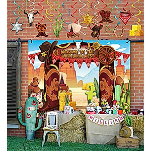 TMCCE Western Cowboy Party Decoration Wild West Cowboy Western Photography Backdrop Background and Western Cowboy Theme Hanging Swirls Foil Swirls