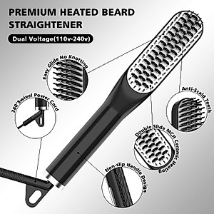 Beard Straightener for Men with FREE Beard Oil and Beard Balm, Fast Anti-Scald Beard Straightening Comb, Double Sided Ceramic Heated Beard Brush 3 Temperature Settings Portable for Travel and Home