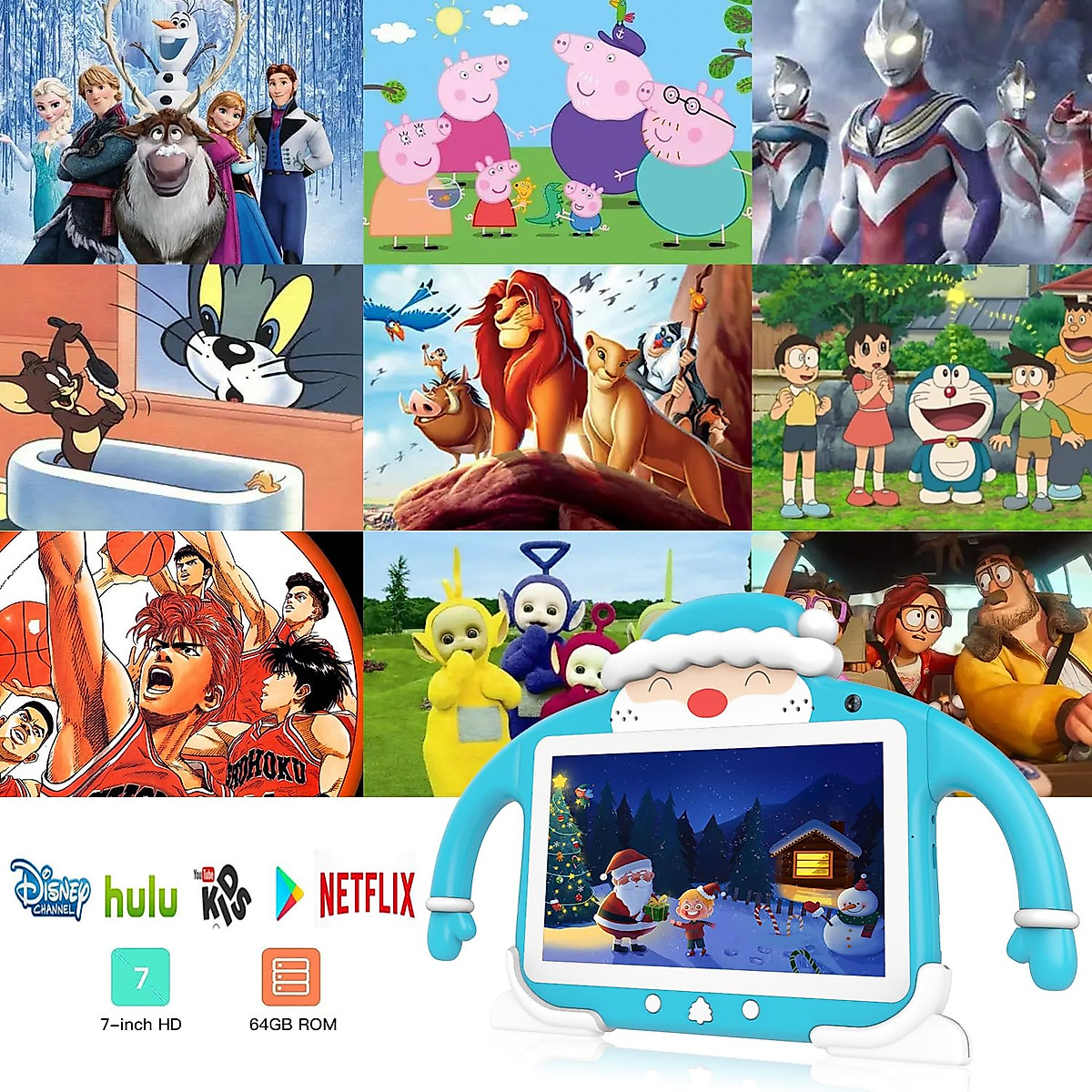 Okulaku ZIDS701 7-Inch Kids Tablet with 64GB Storage, Android 11.0, Dual Camera, Parental Controls, Netflix, Games, and Learning Apps - Blue